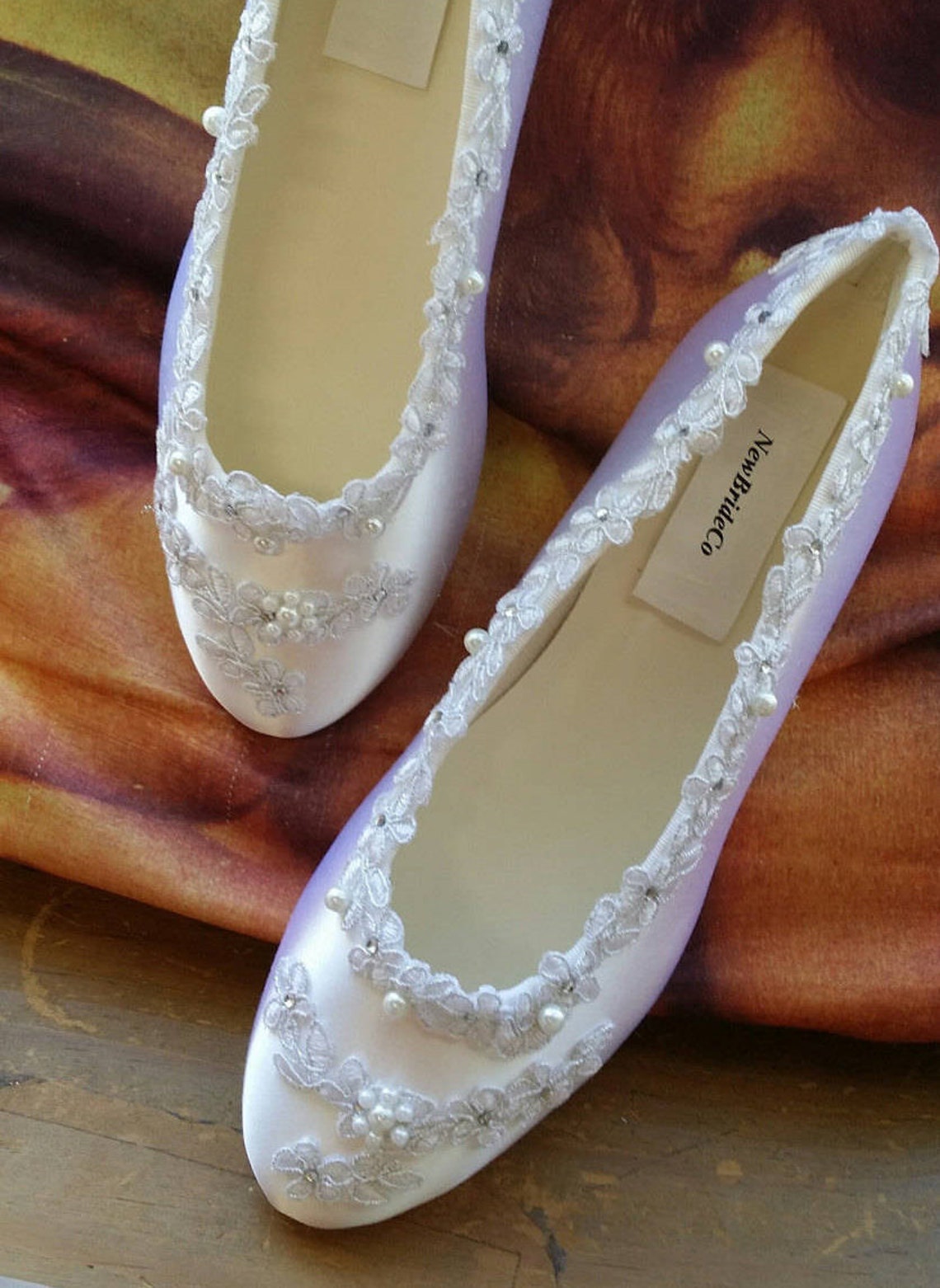 Wedding Flats Silver White With Venice Lace a Pearl Cluster - Etsy