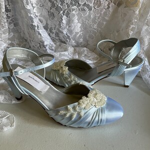Powder Blue Bridal Mid Heels, Something Blue Wedding Shoes, Rounded ...