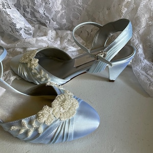 Powder Blue Bridal Mid Heels, Something Blue Wedding Shoes, Rounded ...