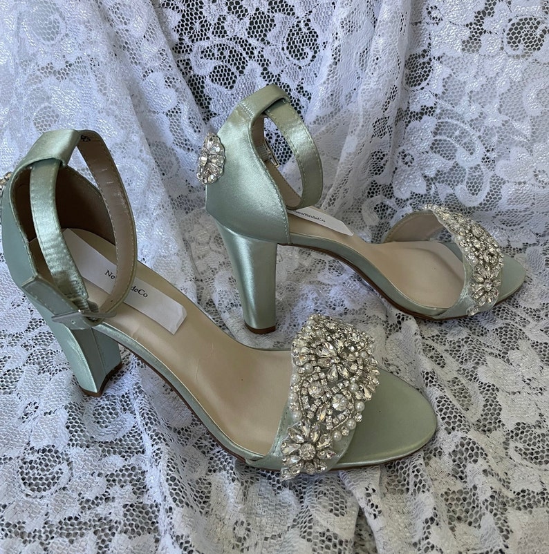SAGE Heel Shoes Bling Bridal Thick Heels Trimmed With Lots of Crystals ...