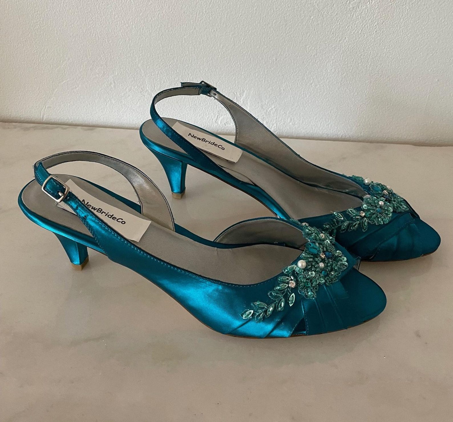 Teal Slingback Heel: Hand-beaded Appliqué Bridal Shoe (2.25") - Etsy
