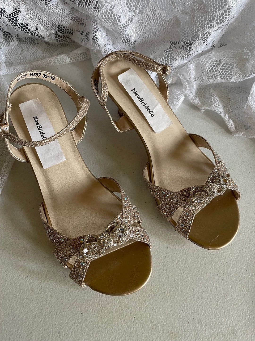 Girls Champagne Shimmer Shoes Crystals Bow Brooch Flower Girls Shoes ...