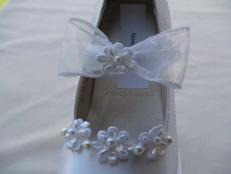 Girls Communion Shoes Beaded Flowers Appliques White Ivory | Etsy