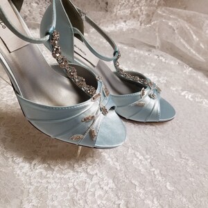 Powder Blue Heels Shoes Silver Swarovski Crystals,mid High Heels Peep ...