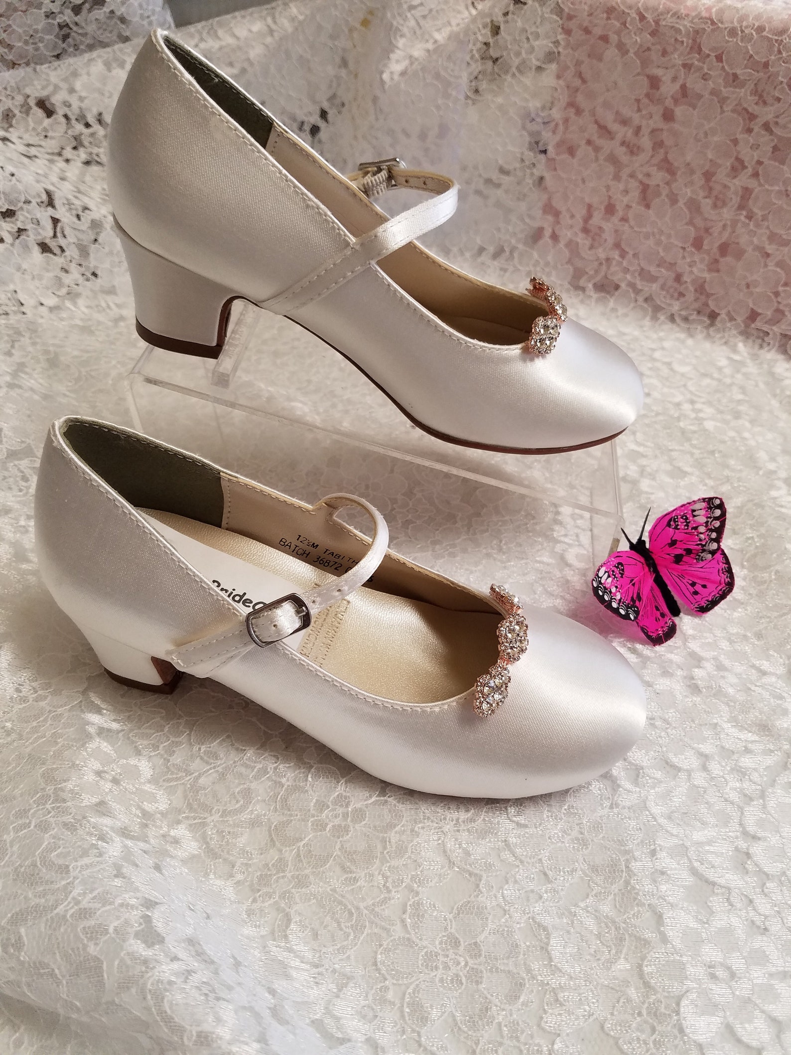 Communion Girl Shoes Rose Gold Crystals Embellish,white Shoes Ivory ...