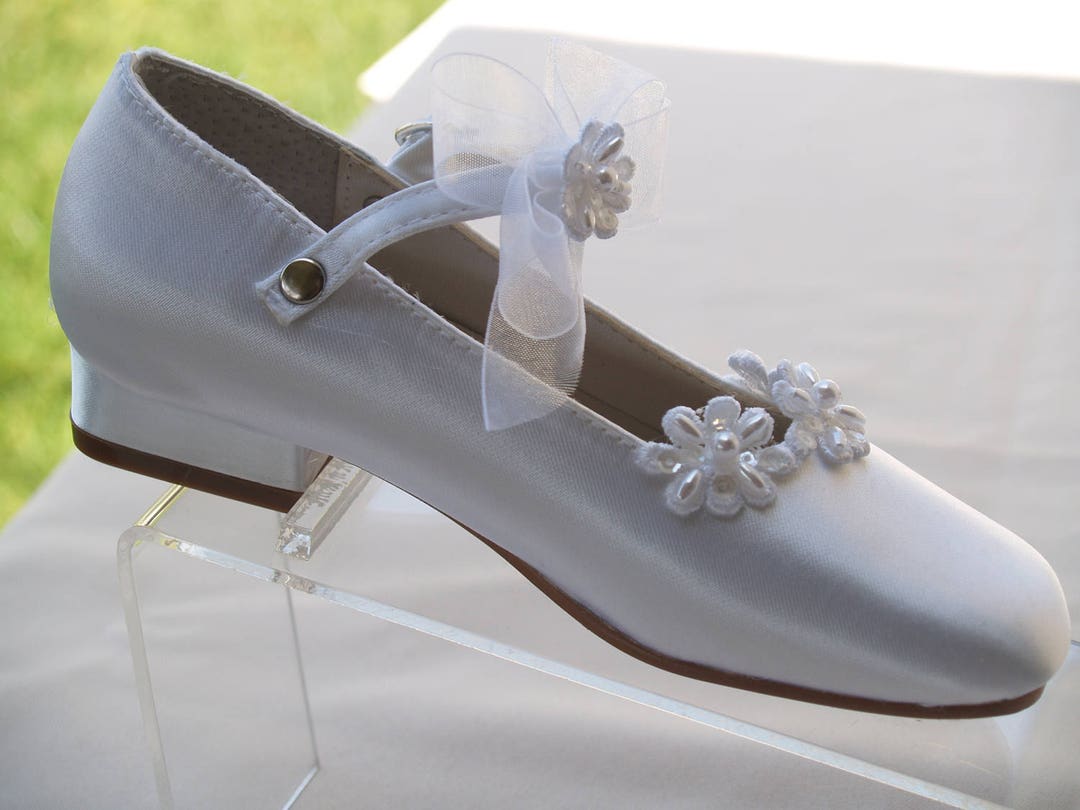 Girls Communion Shoes Beaded Flower, White Ivory Plus More Colors Shoes ...