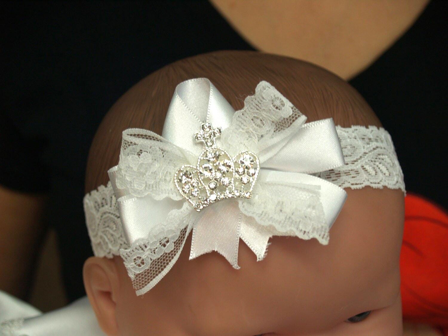 BAPTISM Baby Crown White Lace Headband, Christening, Presentation Hair ...