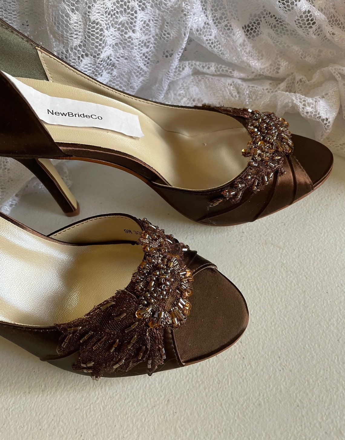 Brown Beaded Heels Enhanced Copper With Beaded Appliques Peep - Etsy