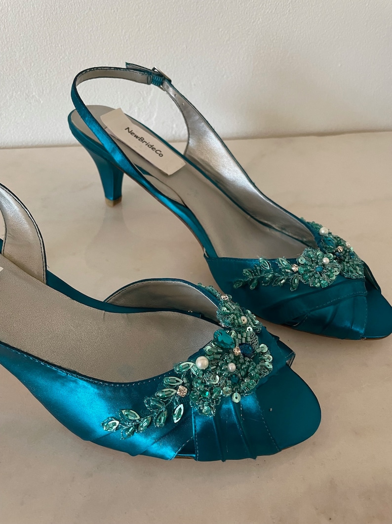 Teal Slingback Heel: Hand-beaded Appliqué Bridal Shoe (2.25") - Etsy