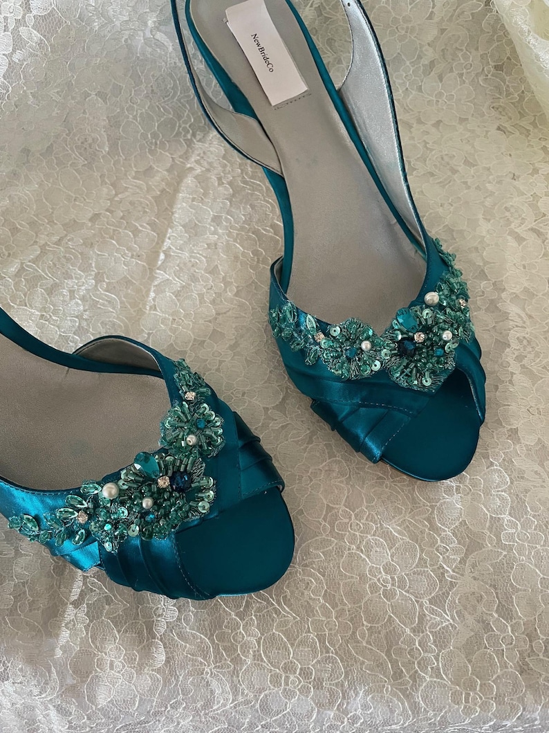 Teal Slingback Heel: Hand-beaded Appliqué Bridal Shoe (2.25") - Etsy