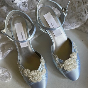 Powder Blue Bridal Mid Heels, Something Blue Wedding Shoes, Rounded ...