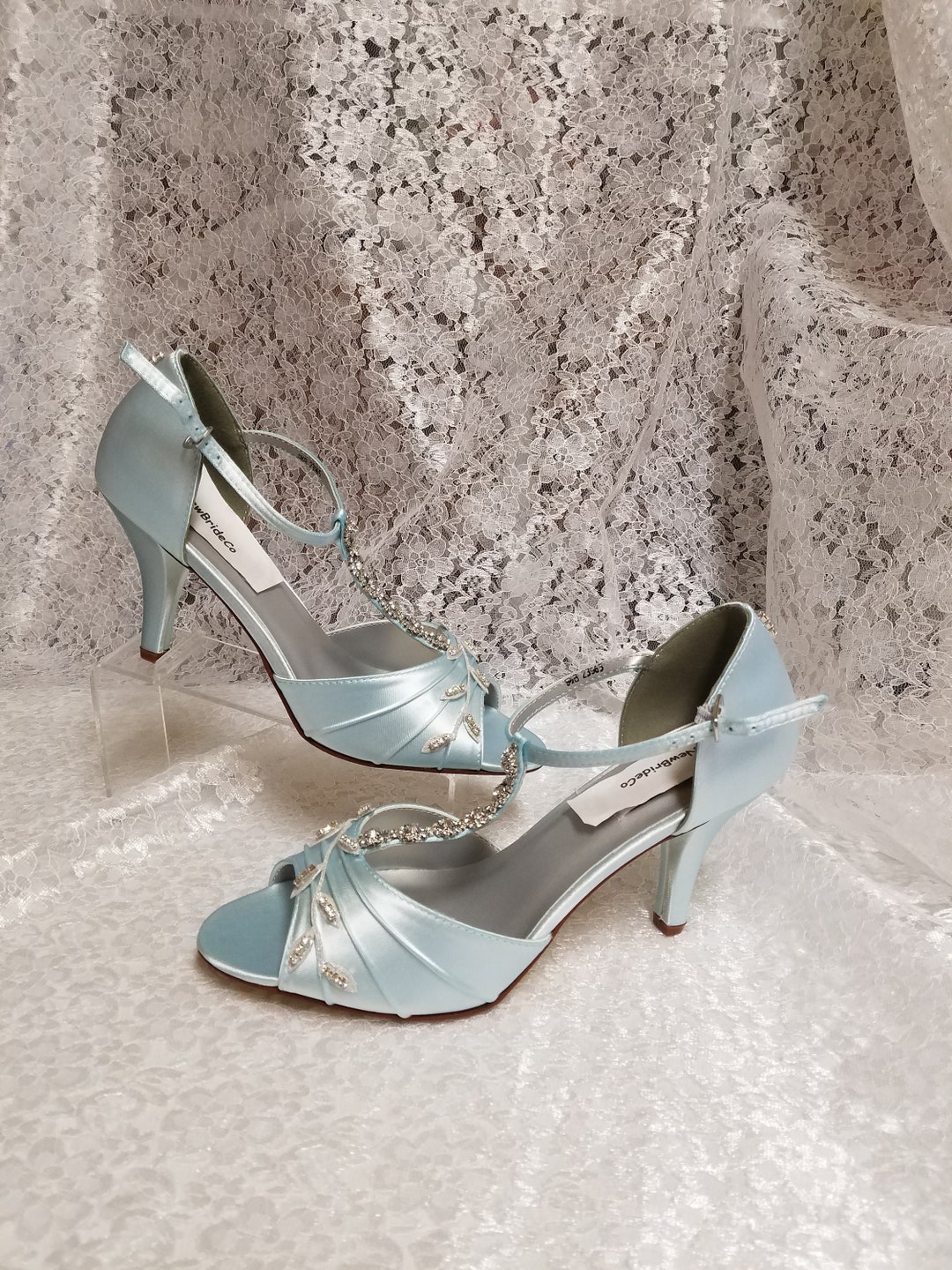 Powder Blue Heels Shoes Silver Swarovski Crystalsmid High - Etsy