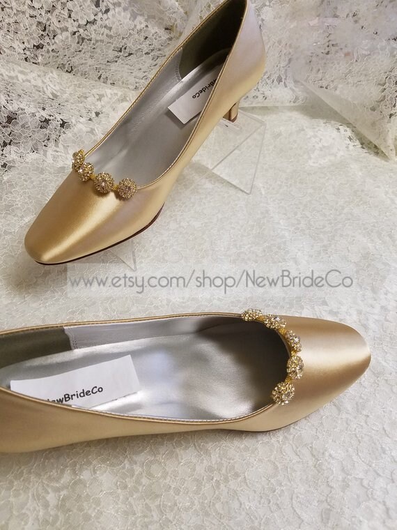 Gold Pump Shoes,golden Anniversary Shoes,champagne Low Heel Pump, 1 3/4 ...