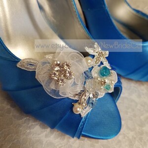 Brides Satin Blue Heels 3 1/2" With Comfy Platform,starfish Ocean Blue ...