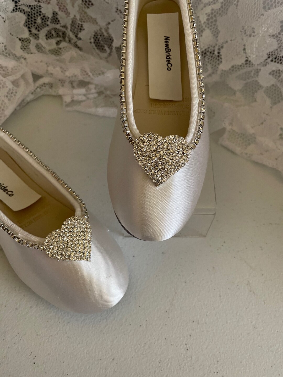 First Communion Satin Shoes Crystals Hearts With Crystals - Etsy