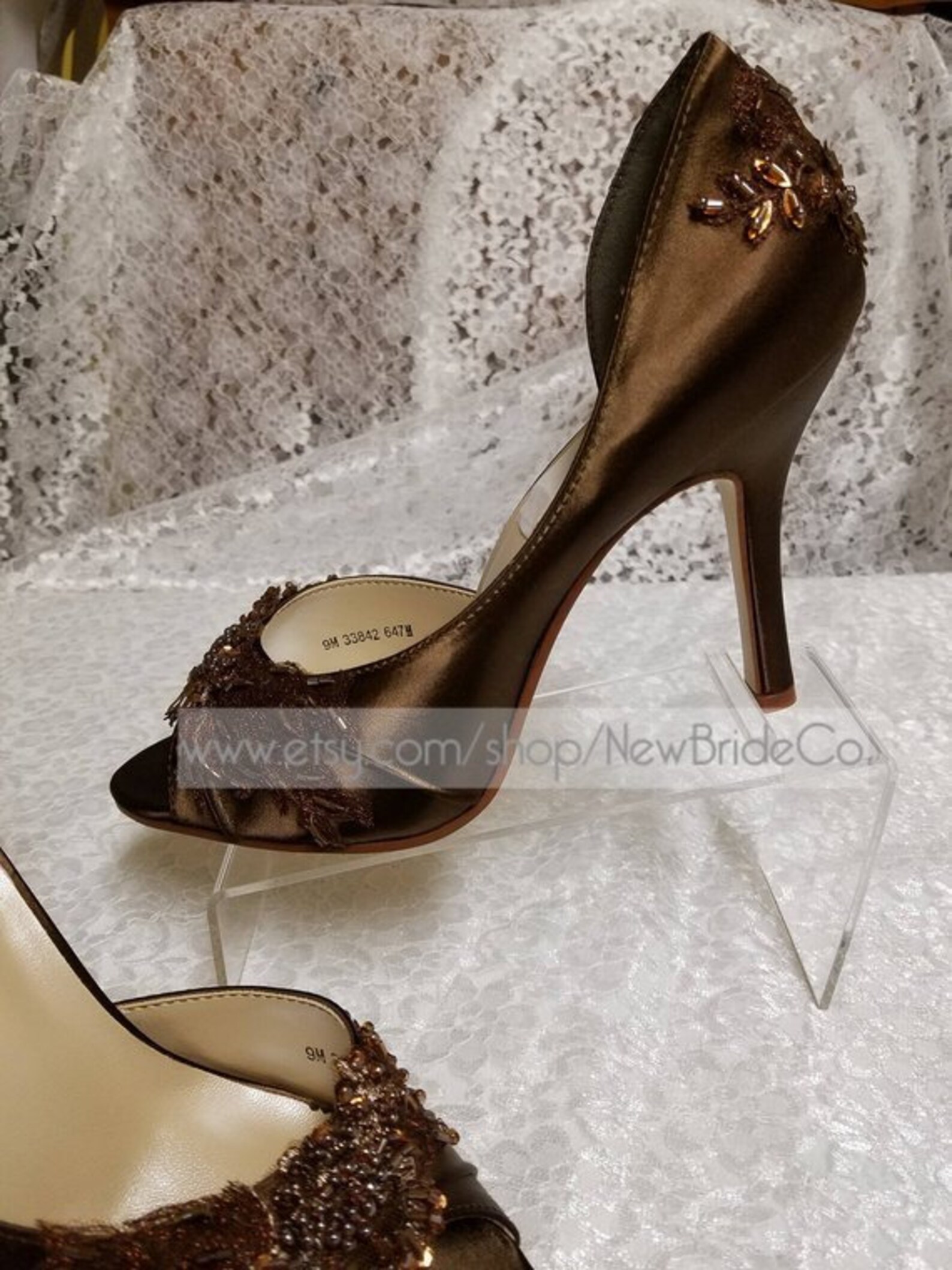 Brown Beaded Heels Enhanced Copper With Beaded Appliques Peep - Etsy