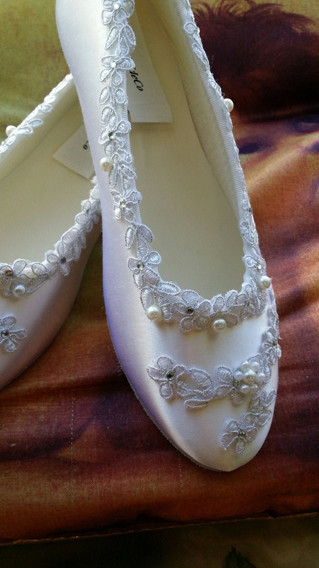 Wedding Flats Silver White With Venice Lace a Pearl Cluster, White ...