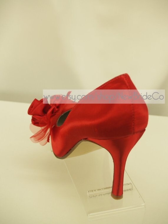 Red Sexy Heels Satin Rose Wedding Shoessexy Heel Shoes 3 - Etsy UK