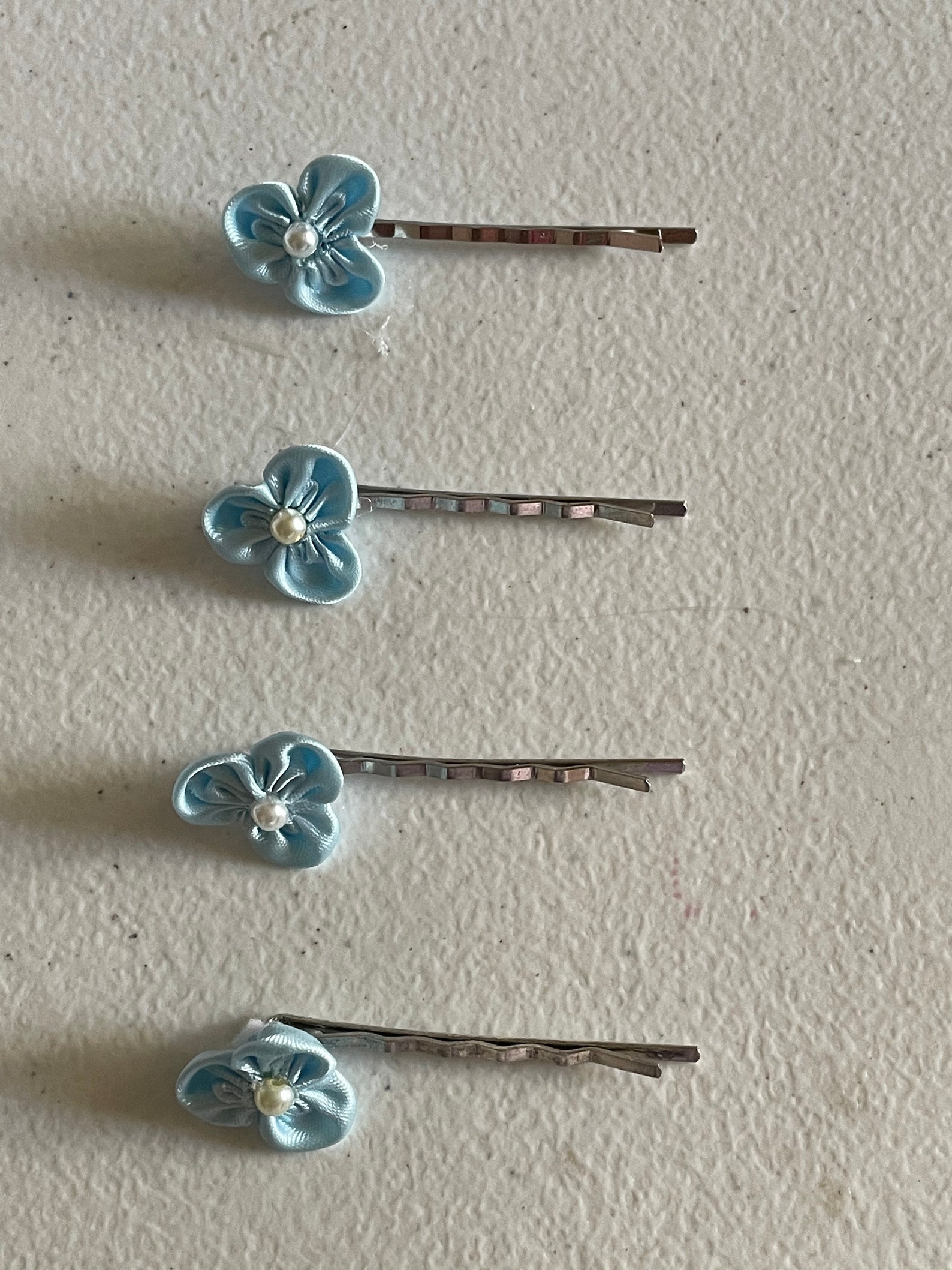 2 Tiny Light Blue Flowers Hair Pins,satin Blue Flower Girls Hair Pins ...