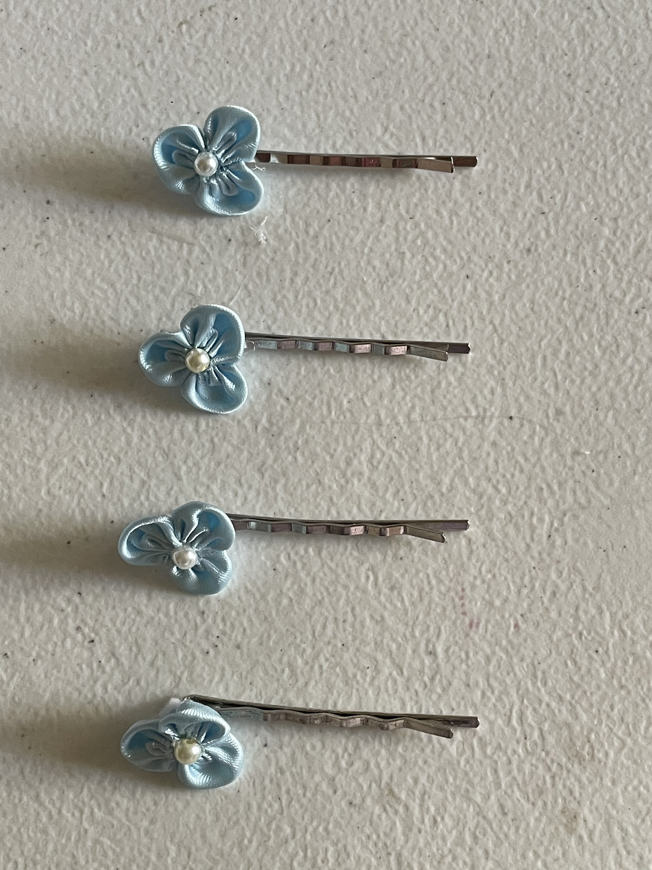 2 Tiny Light Blue Flowers Hair Pins,satin Blue Flower Girls Hair Pins ...