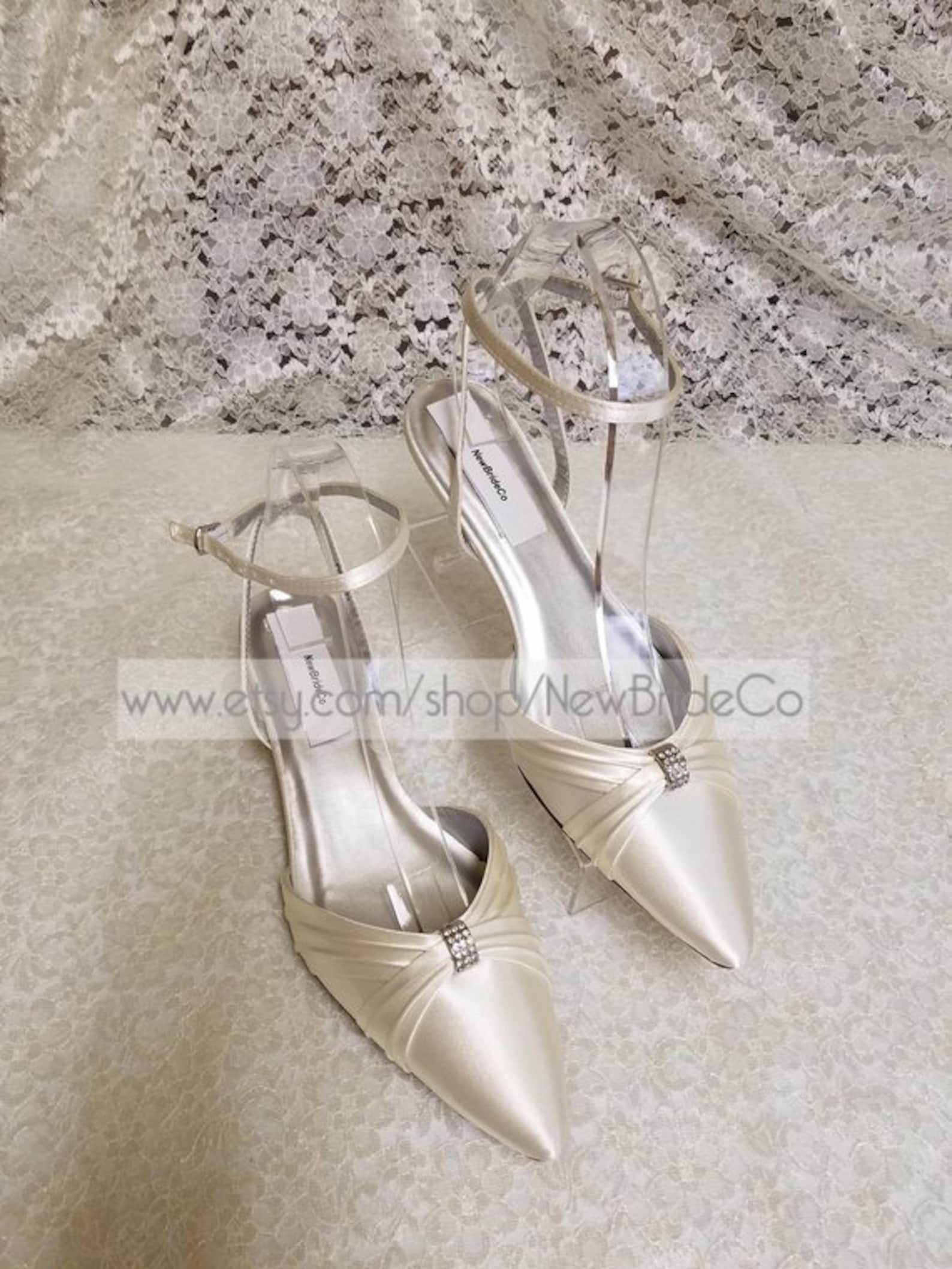 Shoes Closed Toes Very Low Heelwhite Ivory Wedding Pointy Low | Etsy