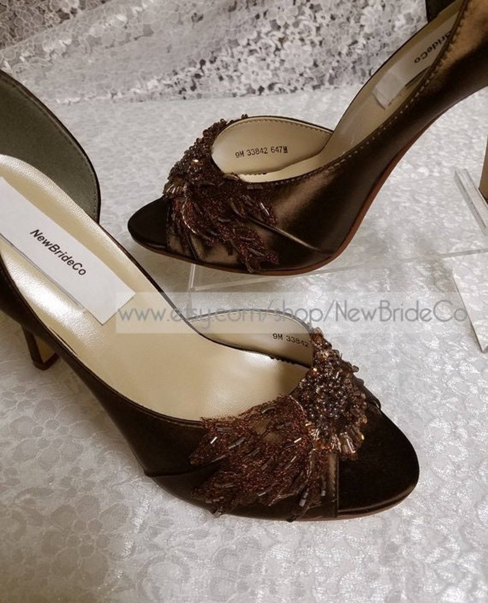 Brown Beaded Heels Enhanced Copper With Beaded Appliques Peep - Etsy