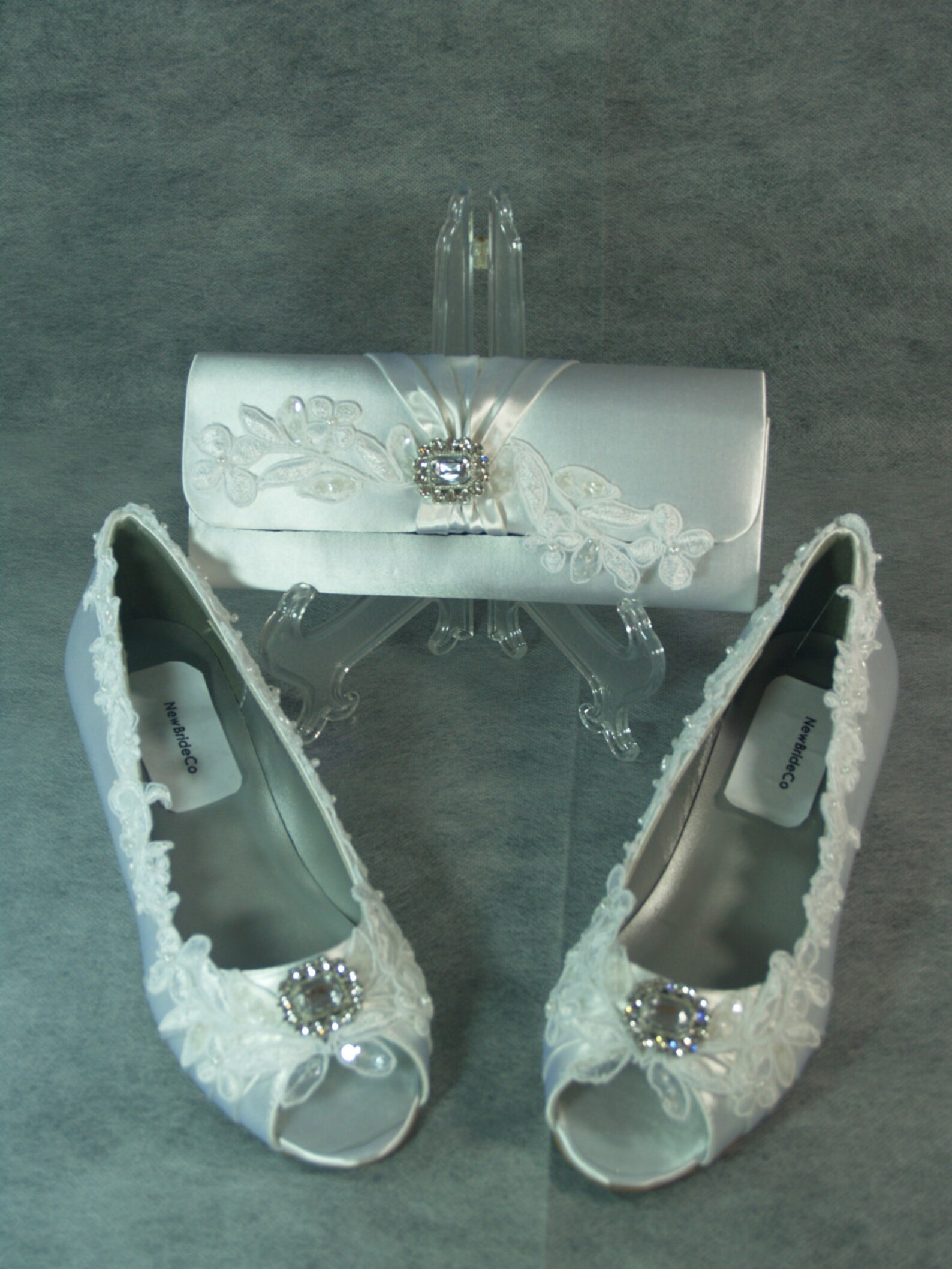 Brides Wedding Clutch Bag Satin White or Ivory Appliqués and Crystal ...