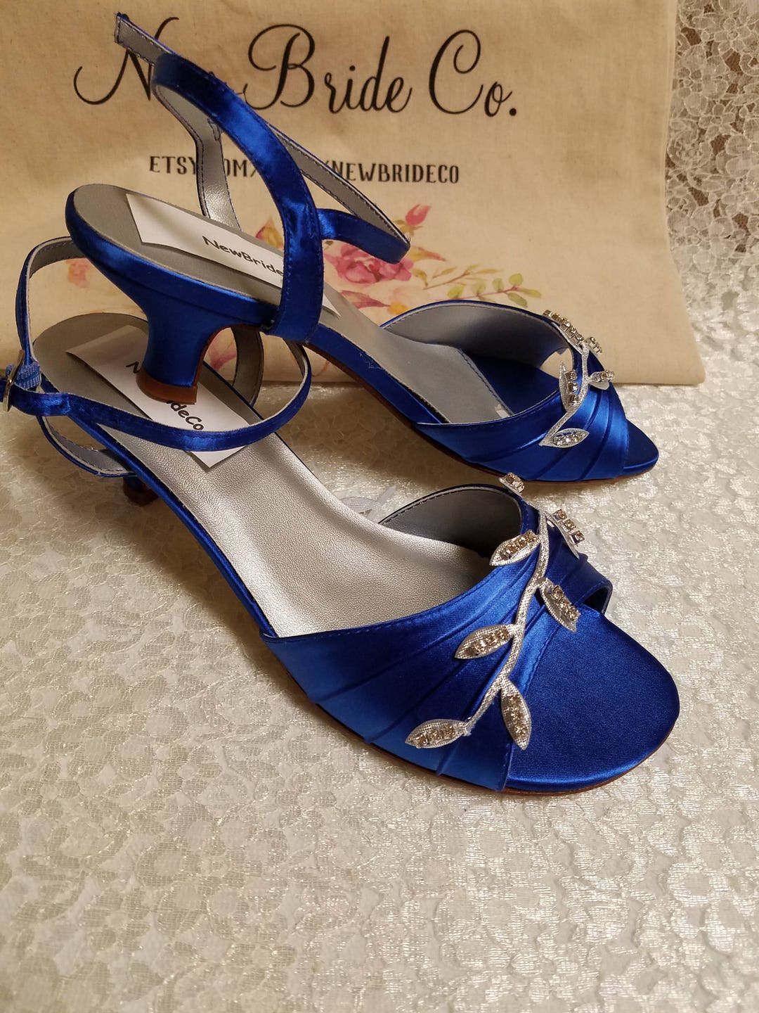 Royal Blue Wedding Shoes 1 3/4'' Heel Crystals,low Heel Shoes Open Toe ...