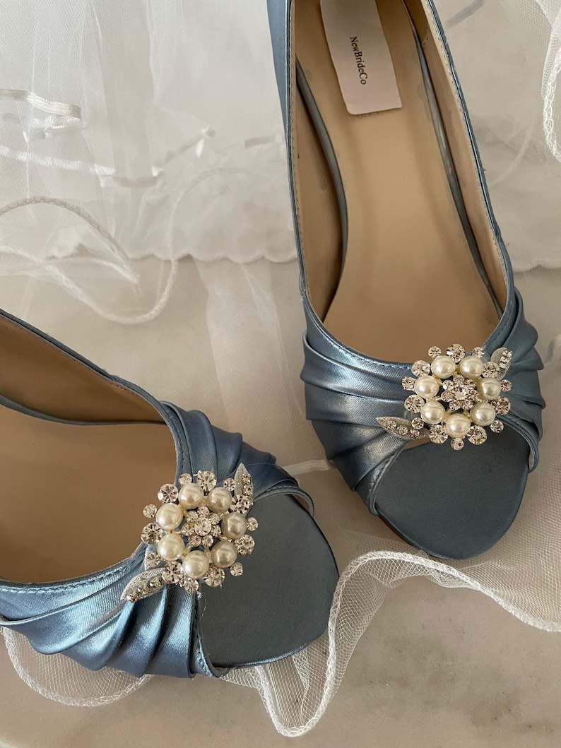 Dusty Blue Mid Heel Shoes: Silver Crystal Vine Peep Toe Heels - Etsy