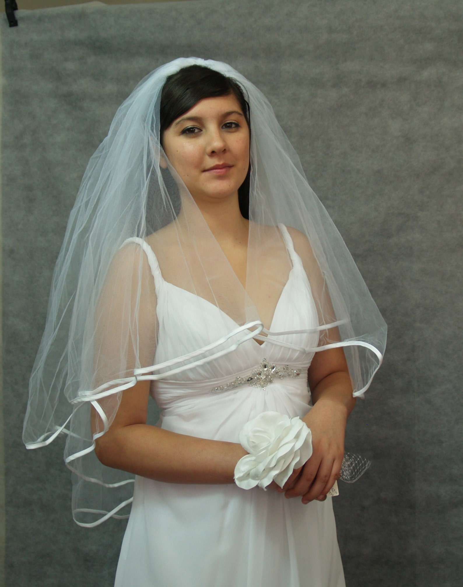Wedding Veil Bias Satin Edge 36 Inches Long, Fingertip Length, Satin ...
