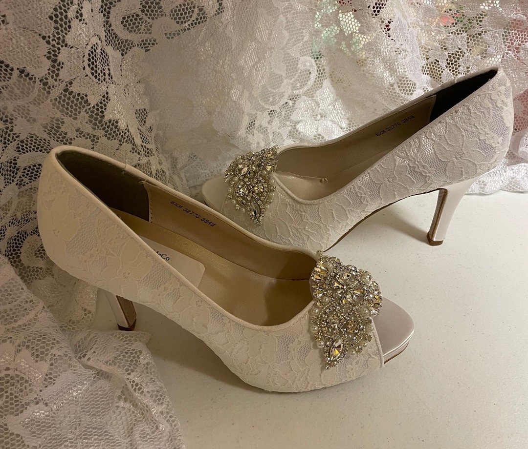 Diamond White Lace High Heels Size 8.5 Ready to Ship Crystals Shoes ...