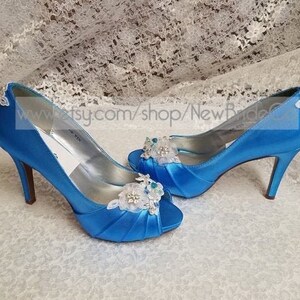 Brides Satin Blue Heels 3 1/2" With Comfy Platform,starfish Ocean Blue ...