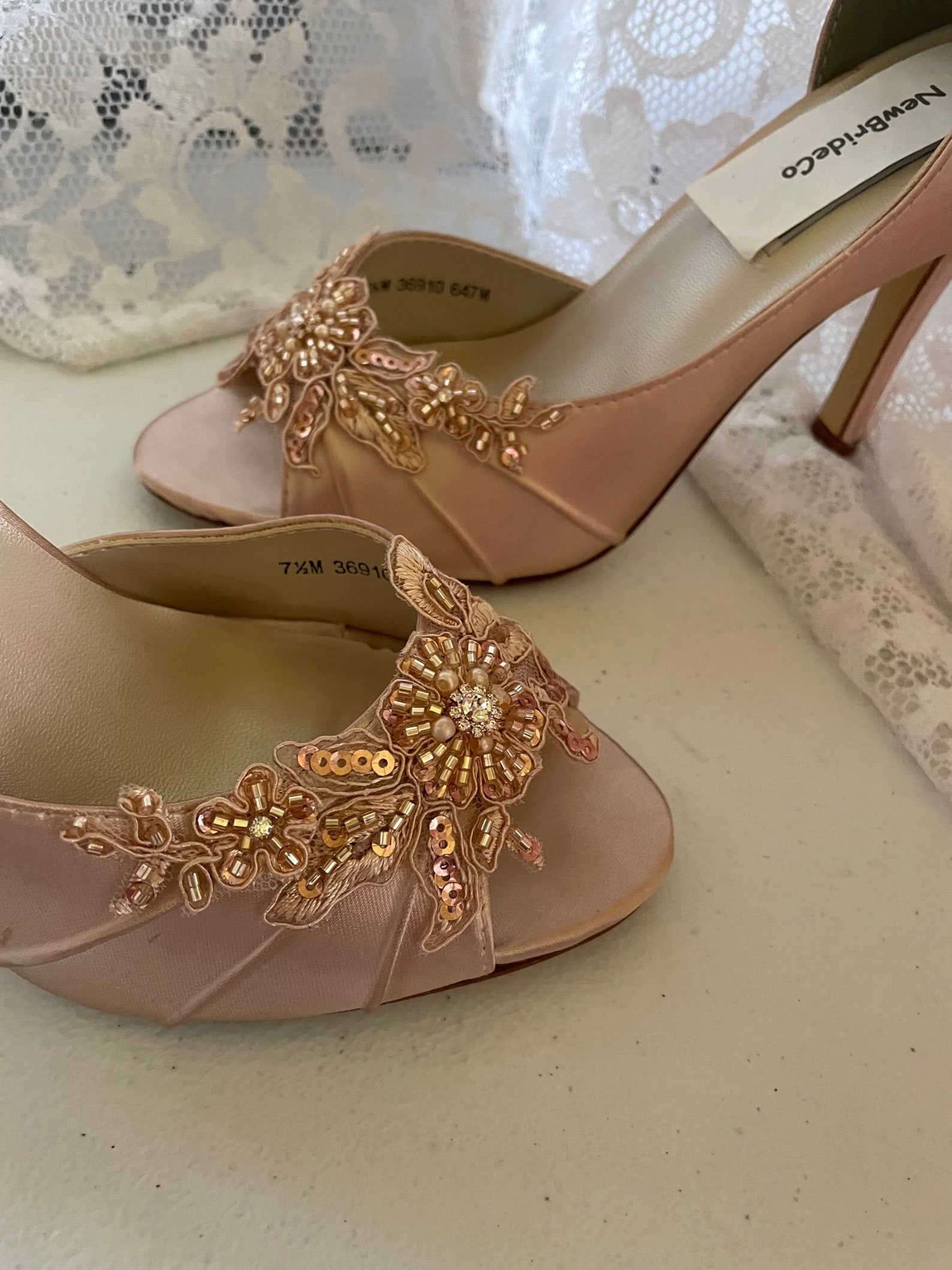 Pink Champagne Beaded Heels: Rose Gold Bridal Shoes - Etsy
