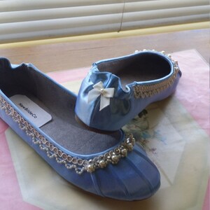 Blue Flat Shoes Fancy Blue Shoes for Wedding or Prom, Satin Blue Ballet ...
