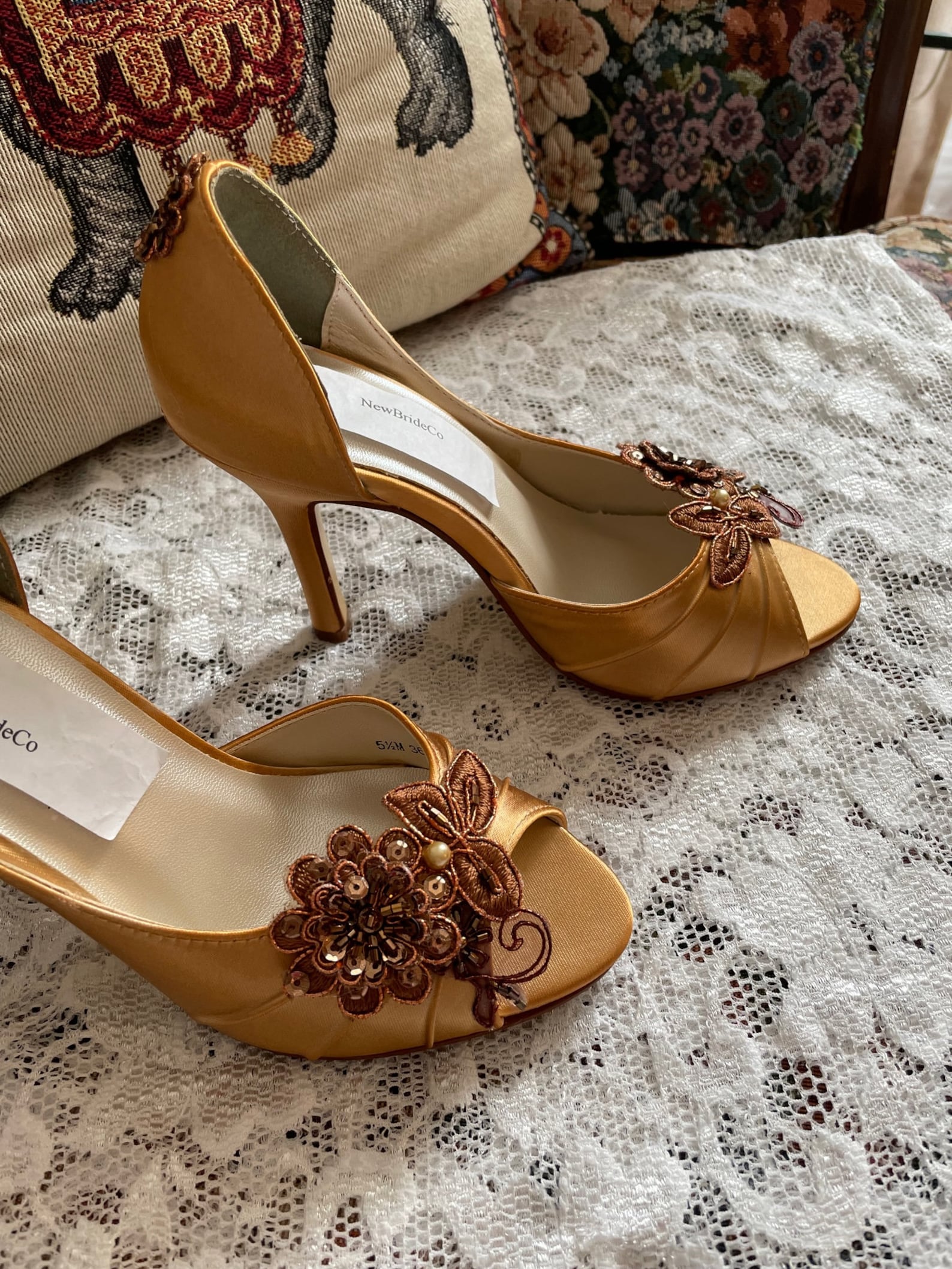 COPPER Wedding Heels Lace Beaded Flower,bridesmaids Shoes,bronze Copper ...