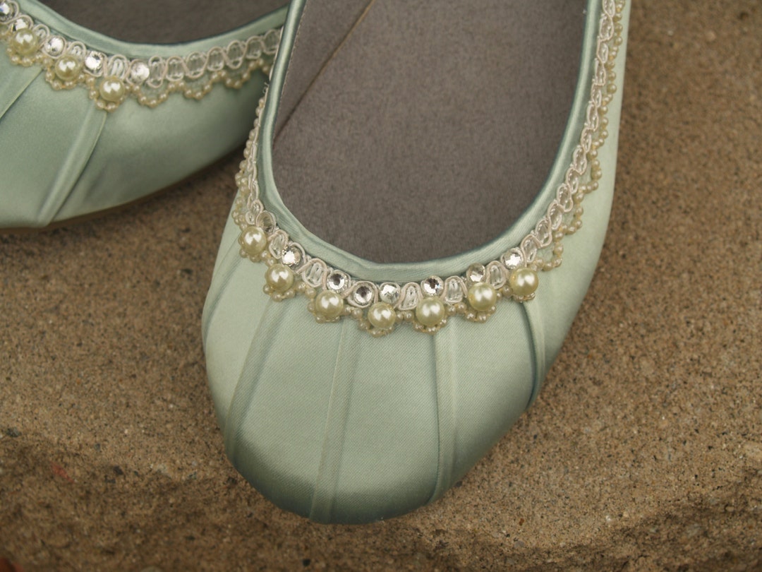 SAGE Flats or BROWN Flat Shoes Fancy Shoes for Wedding, Prom,satin ...