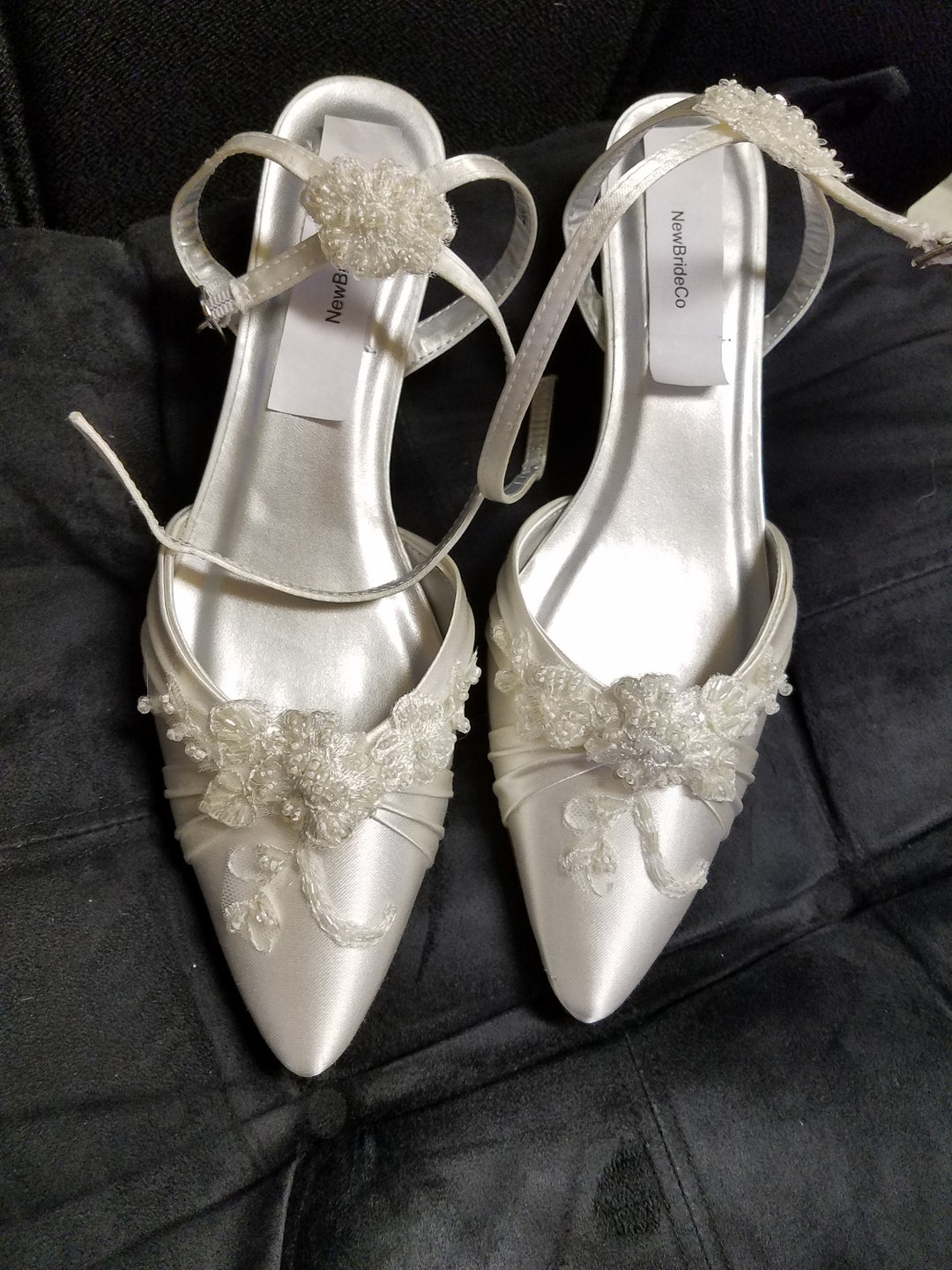 Wedding Ivory Shoes Closed Toes Very Low Heel, Off-white Ivory Wedding ...