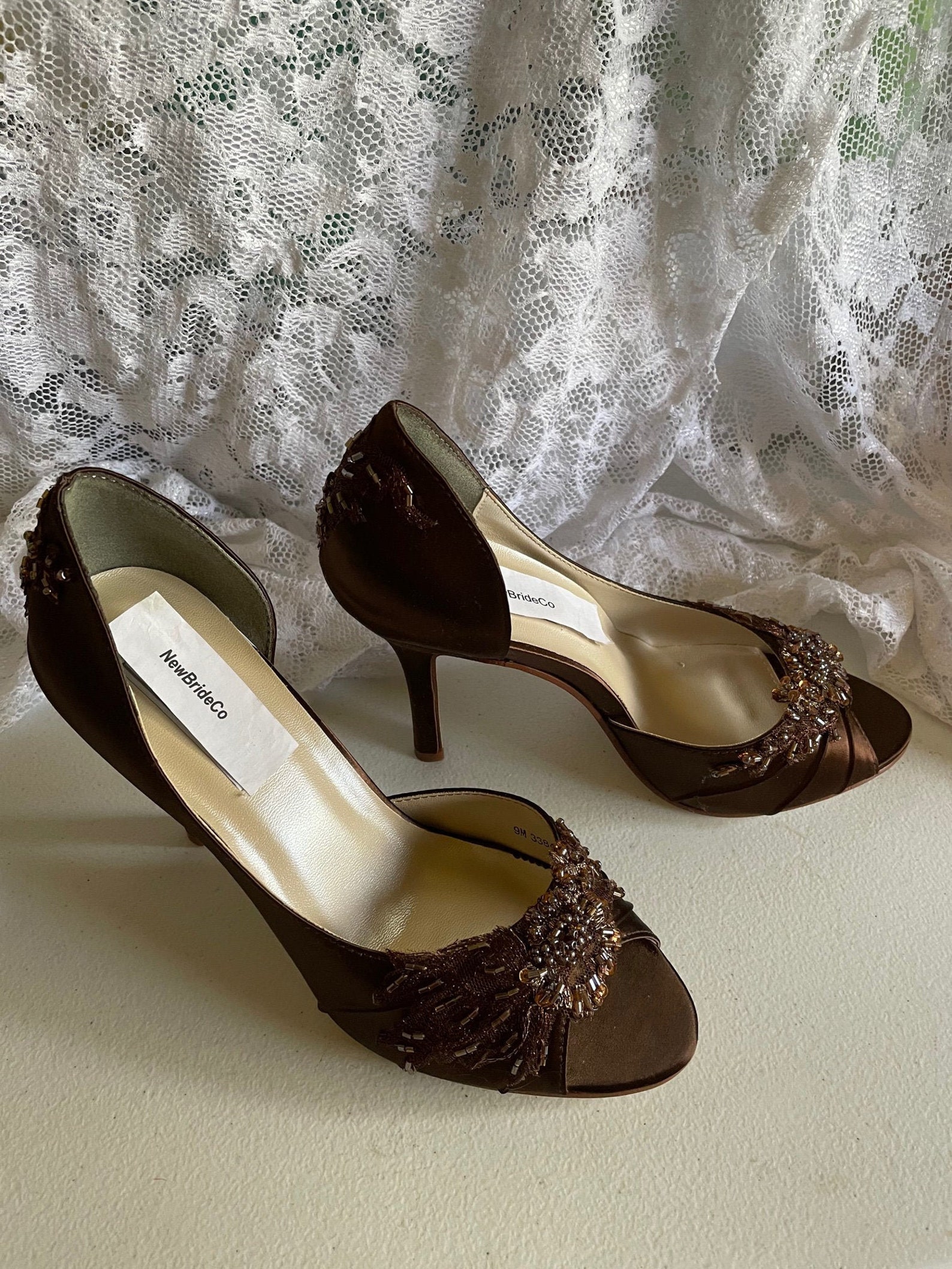 Brown Beaded Heels Enhanced Copper With Beaded Appliques Peep - Etsy