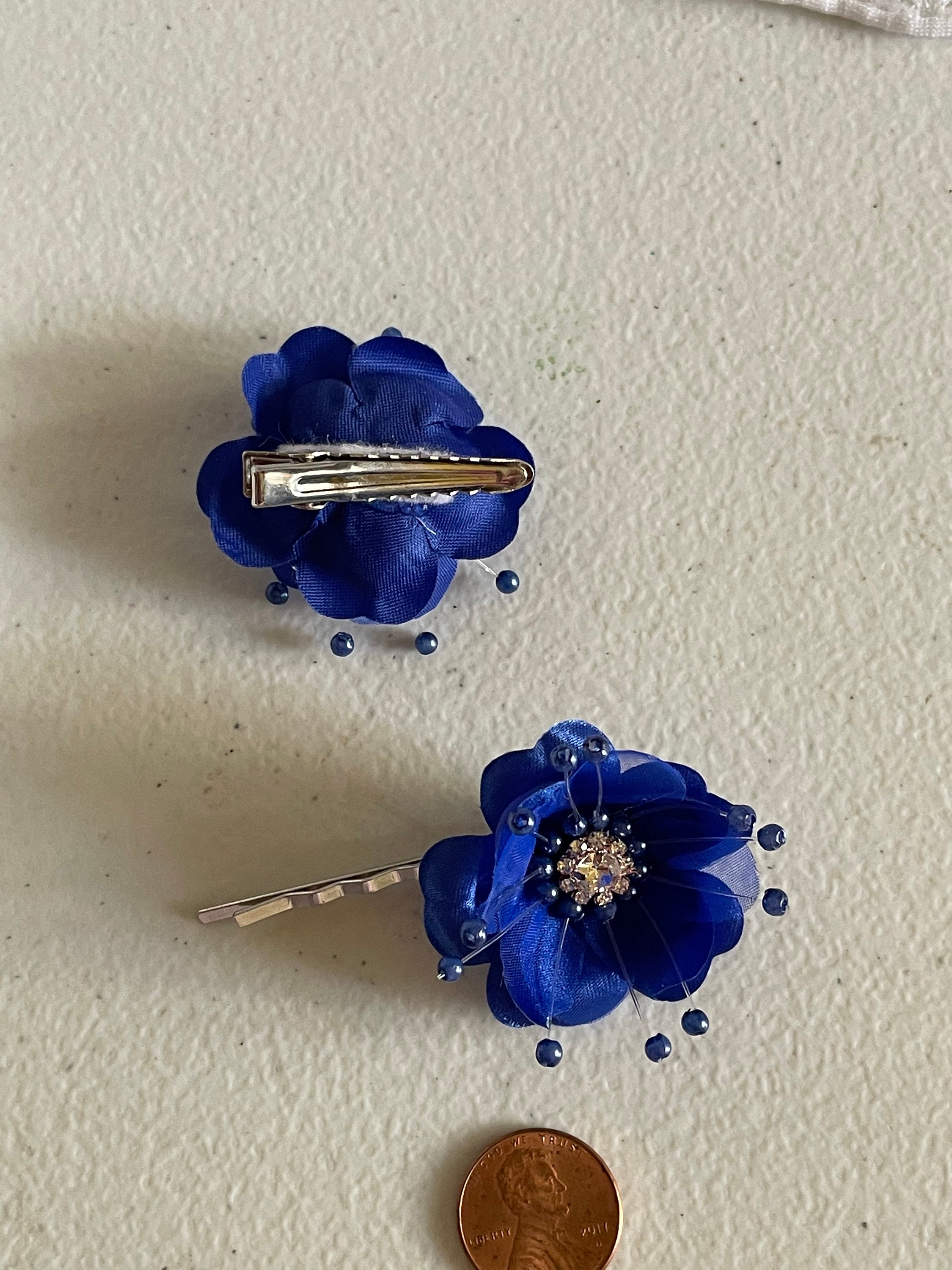 Two Small Royal Blue Flowers Hair Pins,small Flowers Hair,bridesmaids ...
