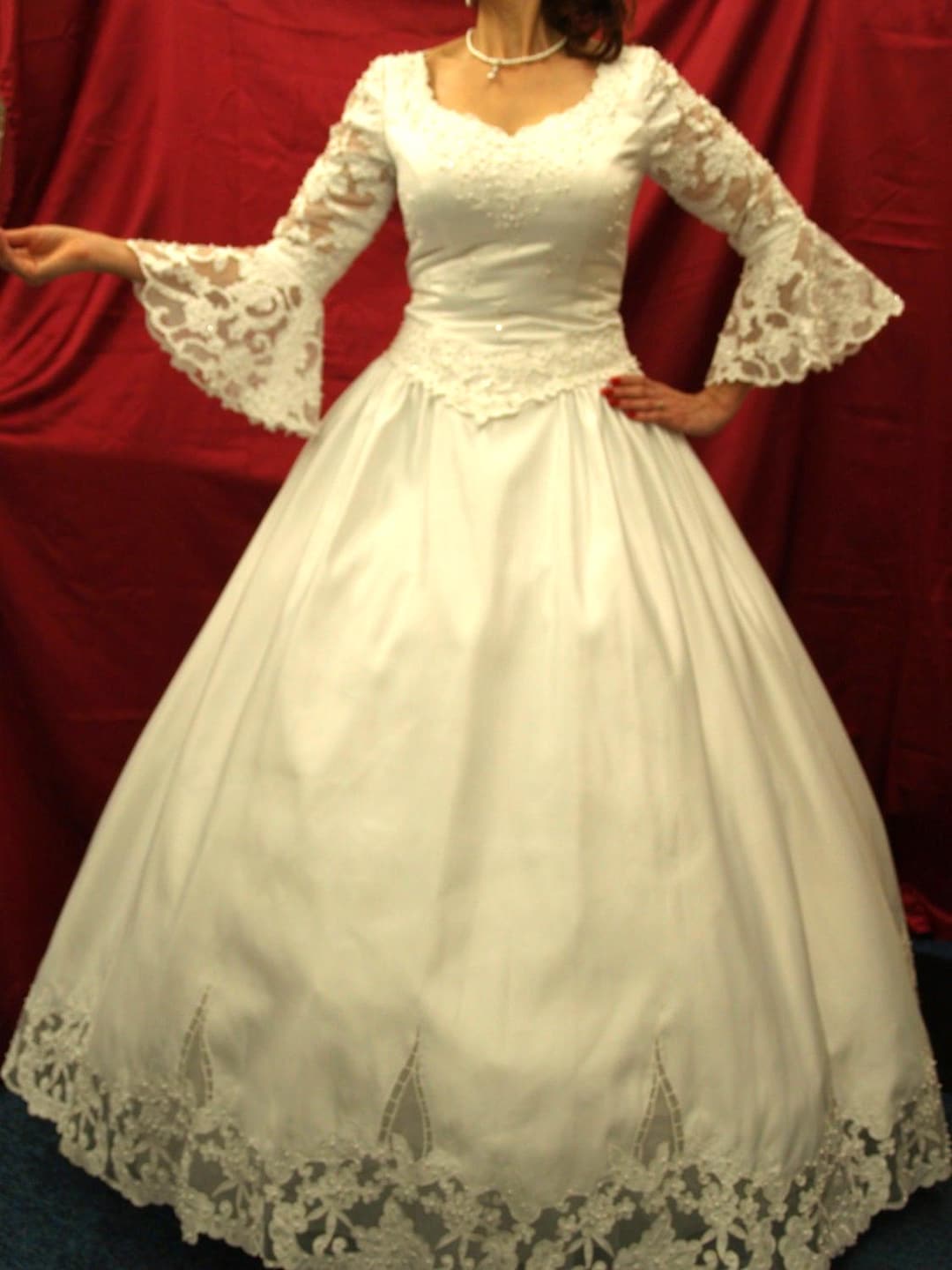 Romantic Bell Sleeves White Wedding Dress Size 10, Style Inspired 1900s ...