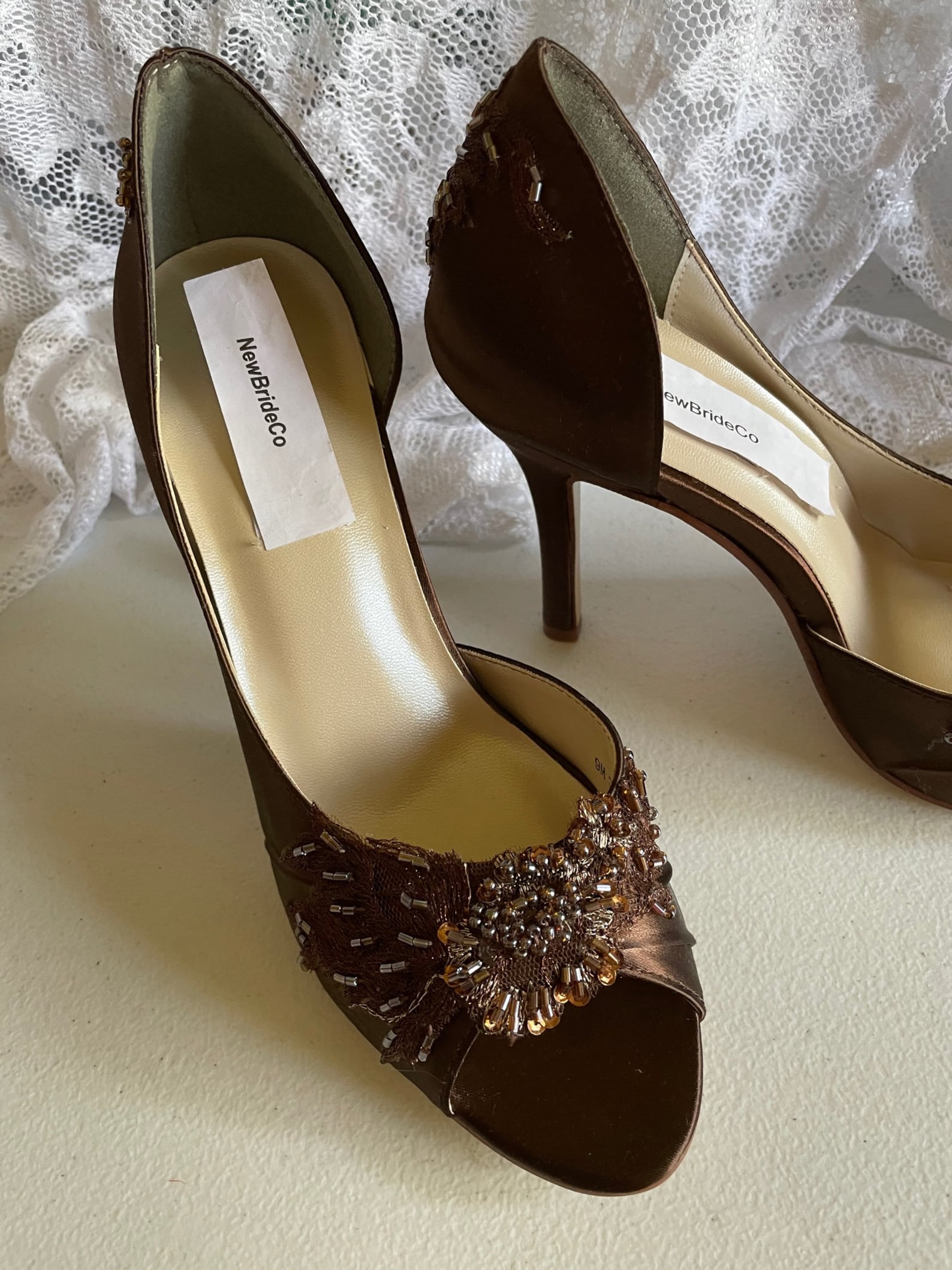 Brown Beaded Heels Enhanced Copper With Beaded Appliques Peep - Etsy