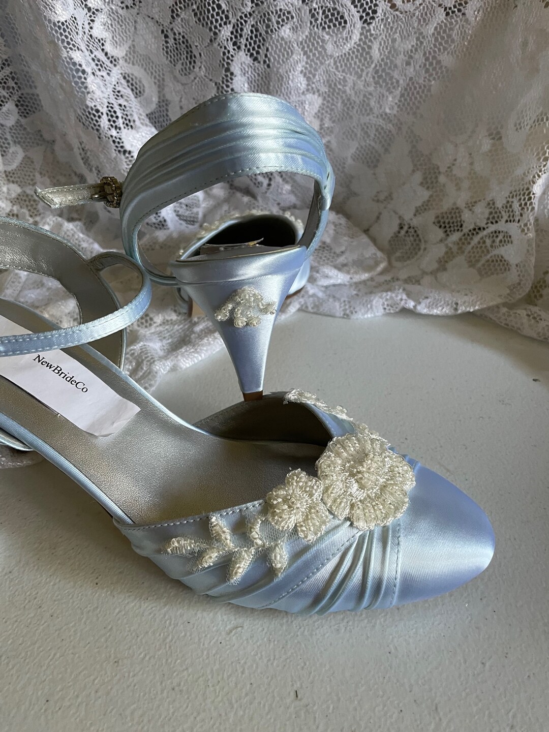 Powder Blue Bridal Mid Heels, Something Blue Wedding Shoes, Rounded ...