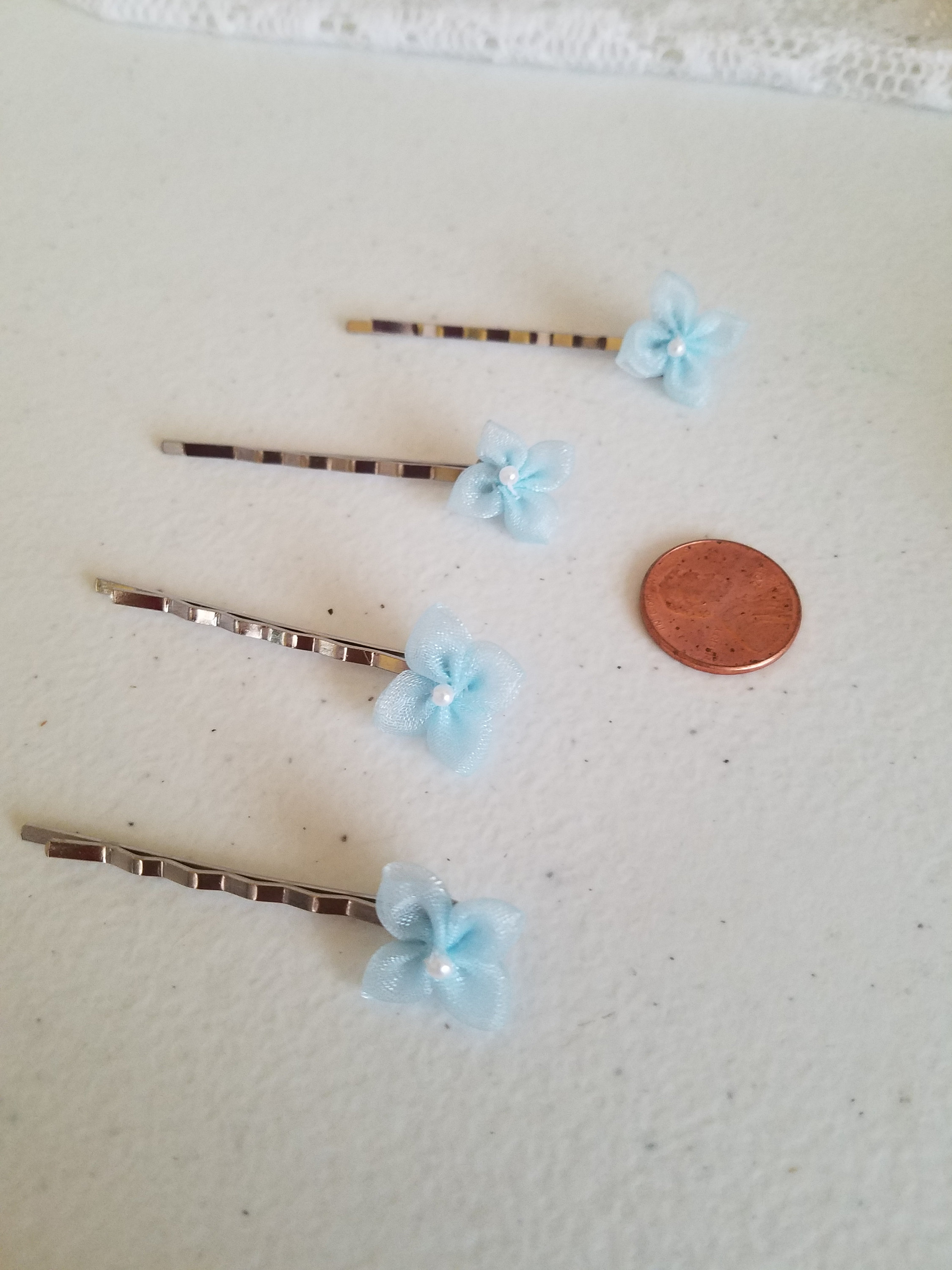 Two Tiny Flower Hair Pin, Handmade Hair Organza or Satin Tiny Flower ...