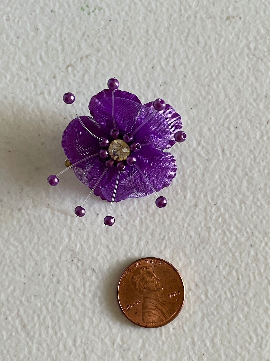 2 Purple Hair Flowers With Crystal Center on Bobbie Pin or Alligator ...