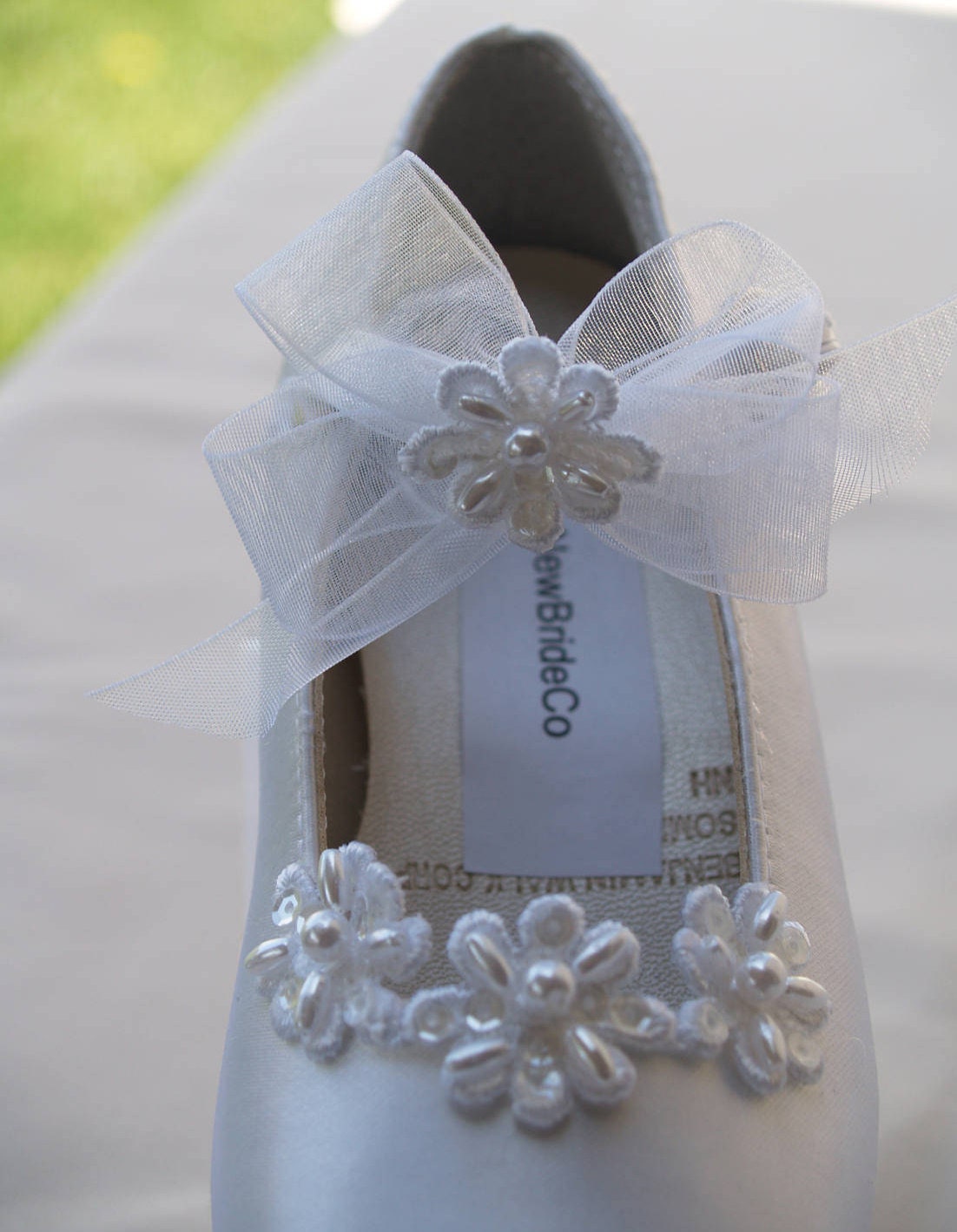 Girls Communion Shoe Beaded Flower3/4 Heel White Ivory | Etsy