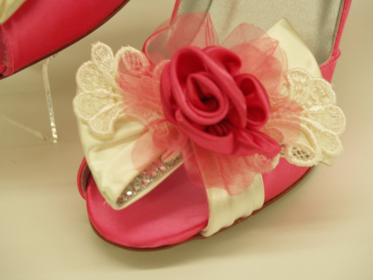 Size 8 1/2 Hot Pink Satin Pumps Ready to ship Prom Peep Toe | Etsy