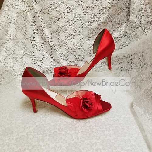 Red Sexy Heels Satin Rose Wedding Shoessexy Heel Shoes 3 - Etsy UK