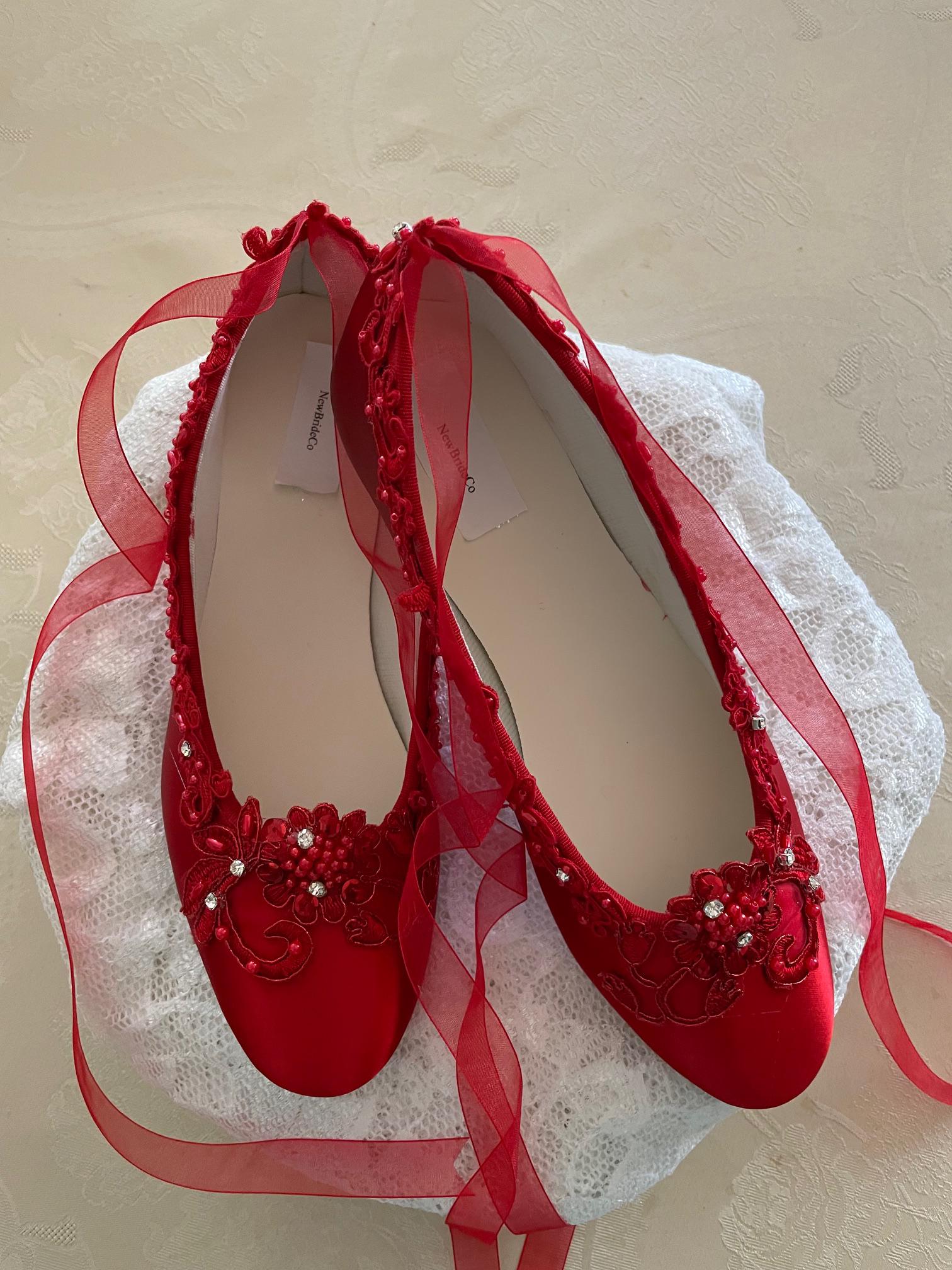 Redballerina Shoes,red Slipper Style Shoes Red Lace Crystals,victorian ...