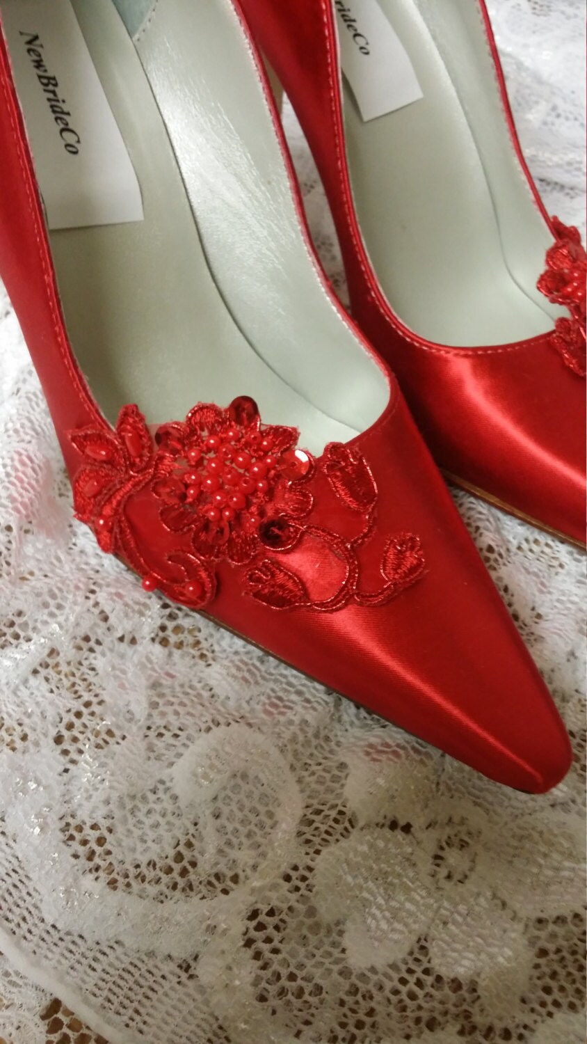 Red Satin & Lace Wedding Shoes Sexy Heels 3 1/2 Closed | Etsy