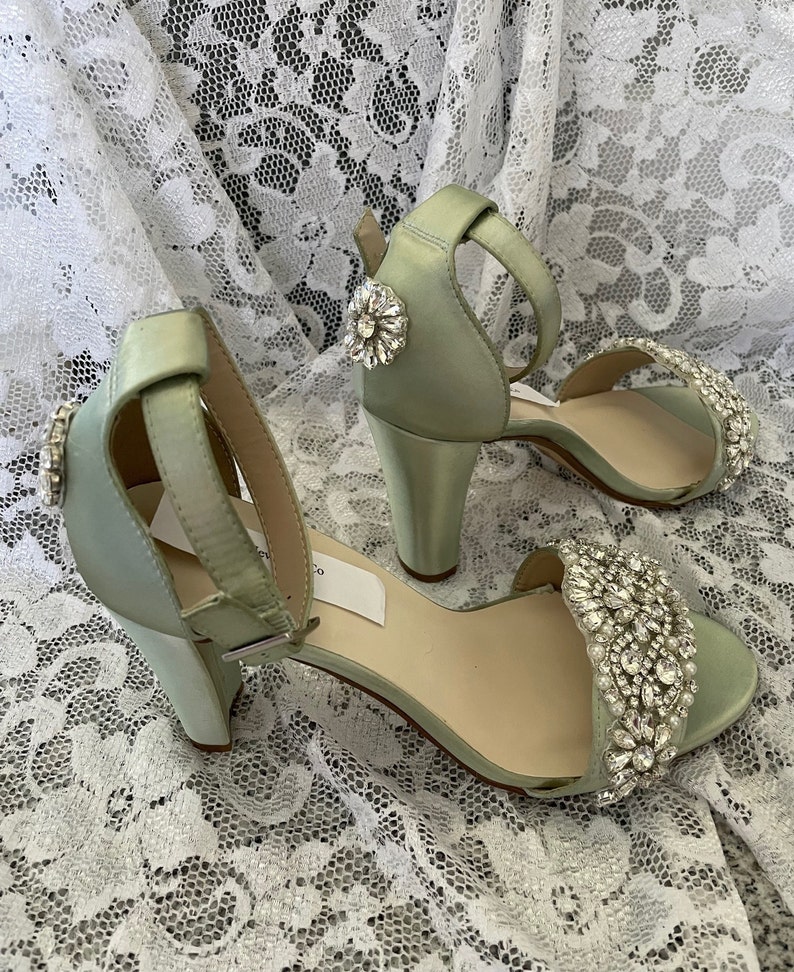 SAGE Heel Shoes Bling Bridal Thick Heels Trimmed With Lots of - Etsy